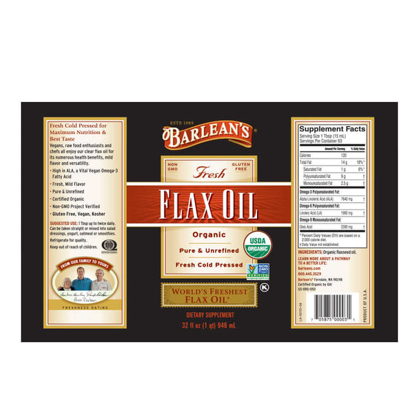 Organic Fresh Flax Oil – USDA Organic, Cold-Pressed Omega-3 | Barlean's