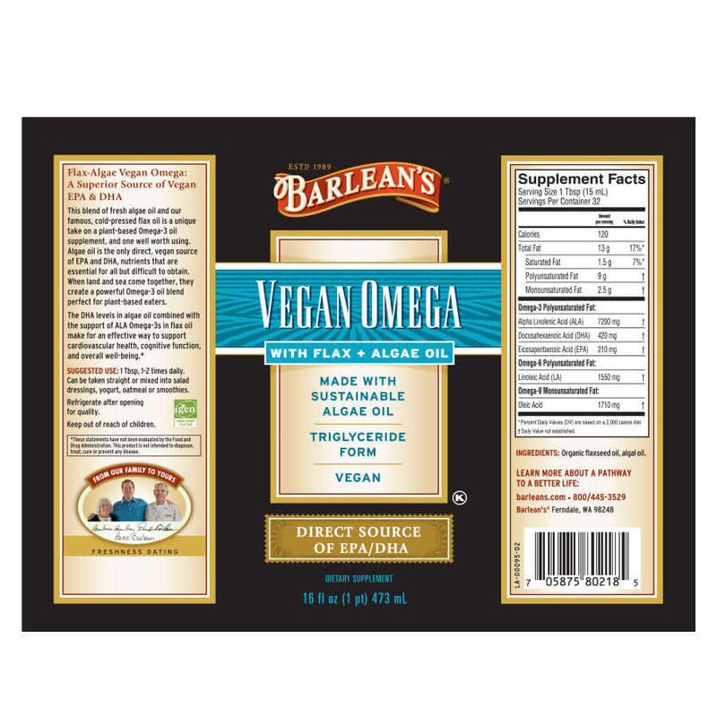 Liquid Vegan Omega-3 | Flax & Algae Oil | Barlean's – Barlean's Organic ...