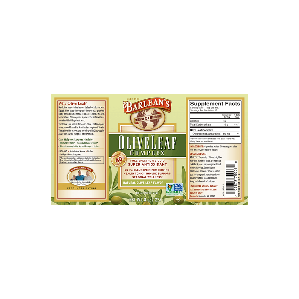 Olive Leaf Liquid | Olive Leaf Complex with Natural Flavor | Barlean's ...