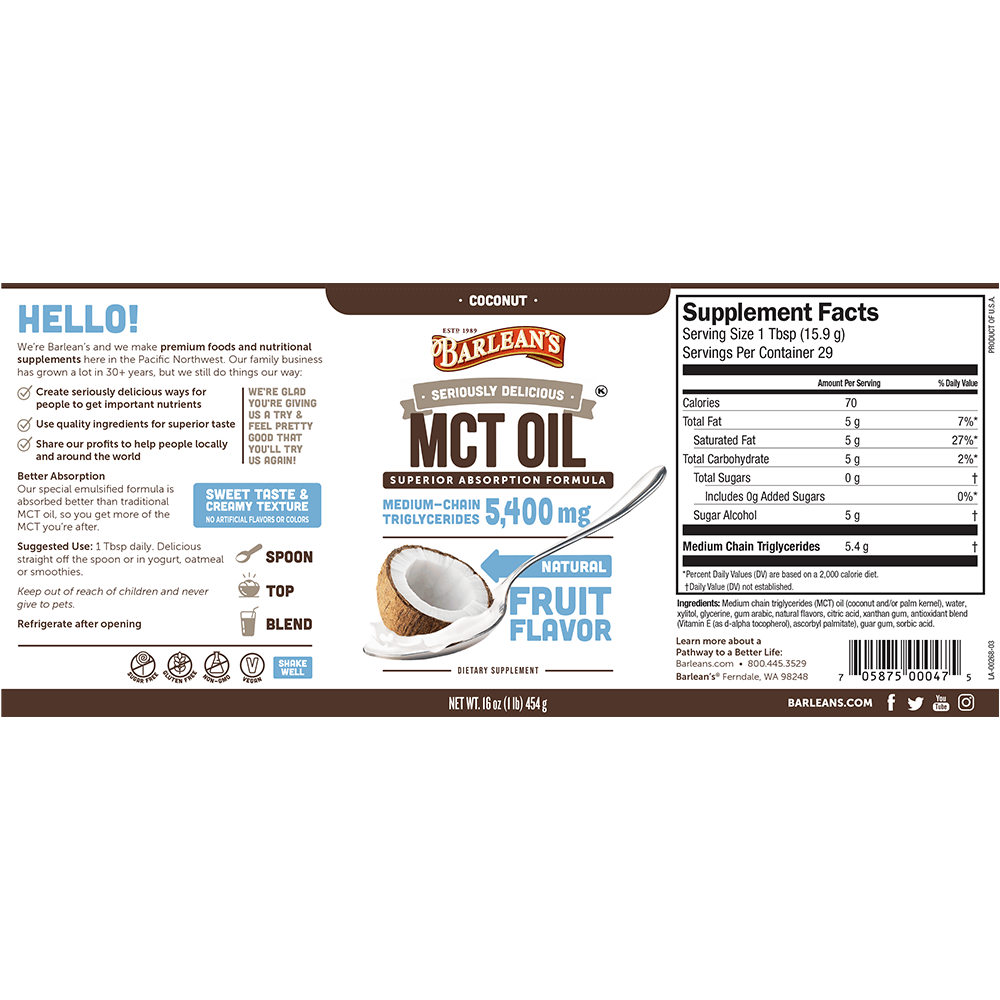 Coconut MCT | Seriously Delicious® MCT Supplement | Barlean's – Barlean's Organic Oils, LLC